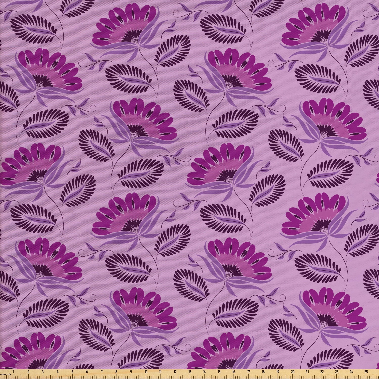 Purple Fabric by The Yard, Floral Composition Damask Inspired ...