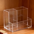 3 Sections Makeup Brush Organiser Storage Box Multifunctional Clear ...