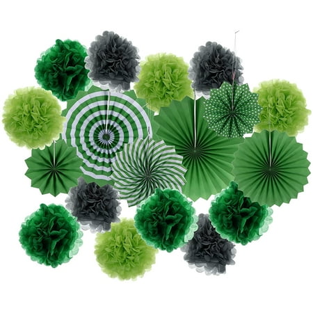HTCM Fiesta Party Green White Paper Fans Tissue Paper Pom Poms ...