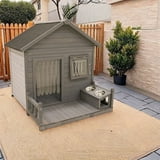 MIDODO Large Dog House Outdoor, Solid Wood Asphalt Roof Dog Kennel with ...