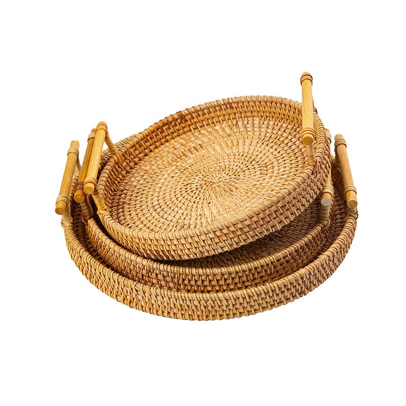 Cheers.US Handmade Rattan Round Woven Basket, Round Serving Tray with ...