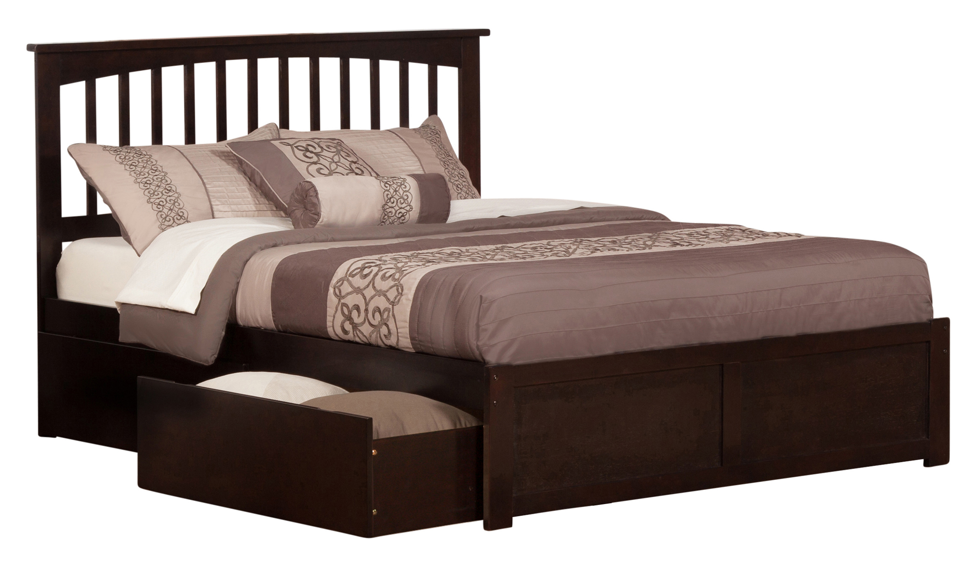Mission Platform Bed with Flat Panel Foot Board and 2 Urban Bed Drawers ...