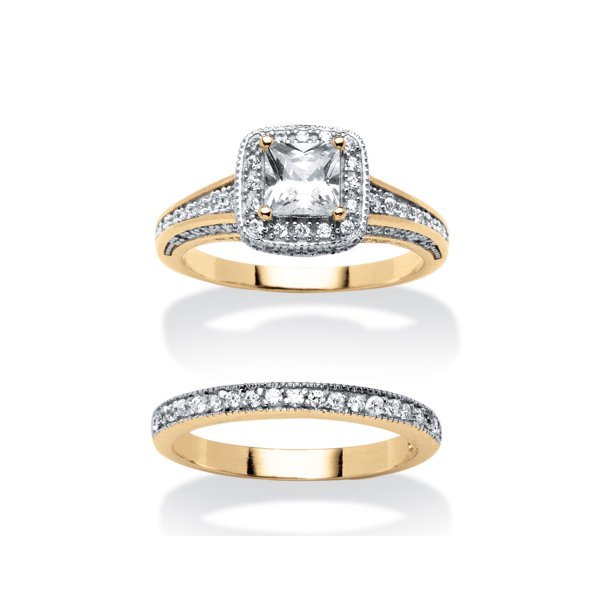 Palmbeach Jewelry 1 35 Tcw Princess Cut Cubic Zirconia Two Piece Bridal