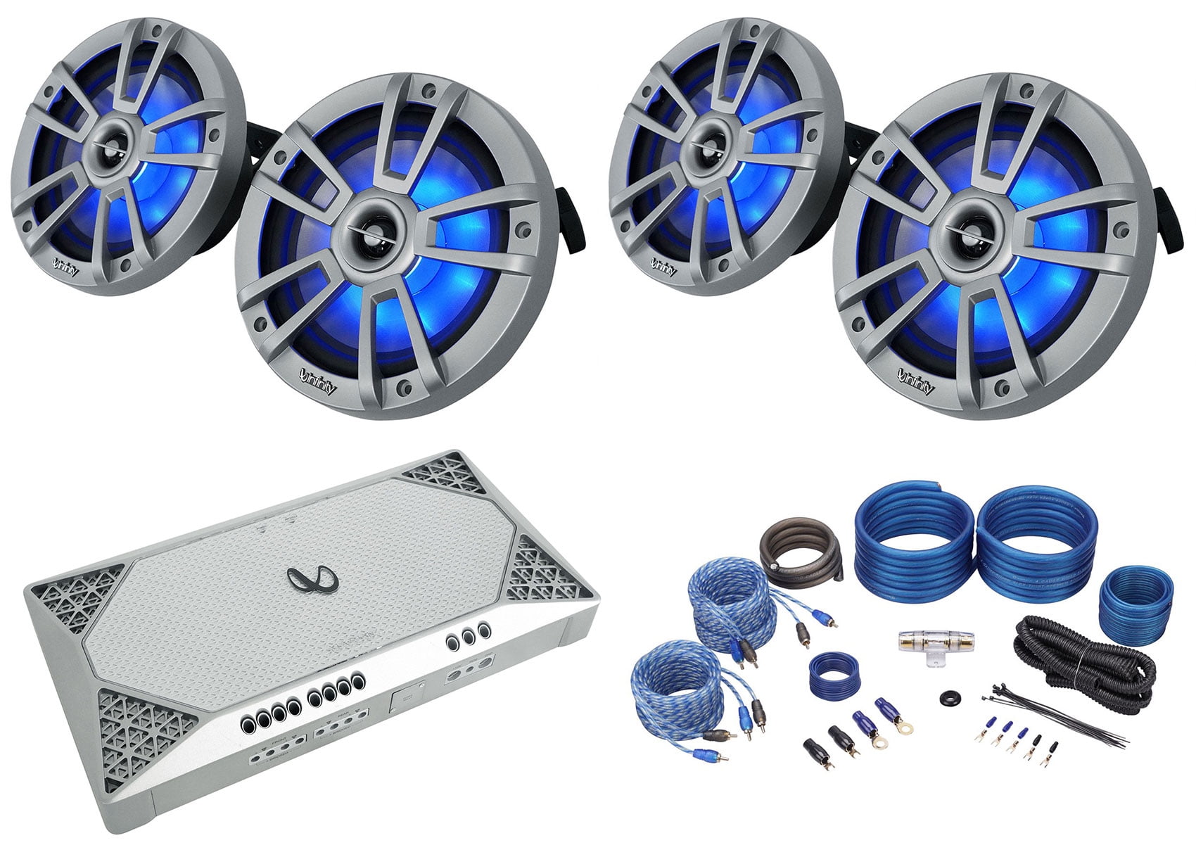(4) Infinity 822MLT 8" Marine Boat Speakers w/LED's+4-Channel Amplifier ...