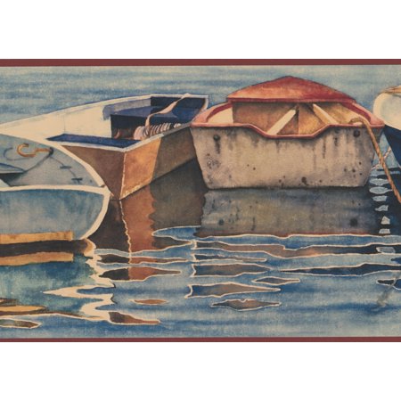 Row Boats in the River Shore Vintage Wallpaper Border Retro Design ...