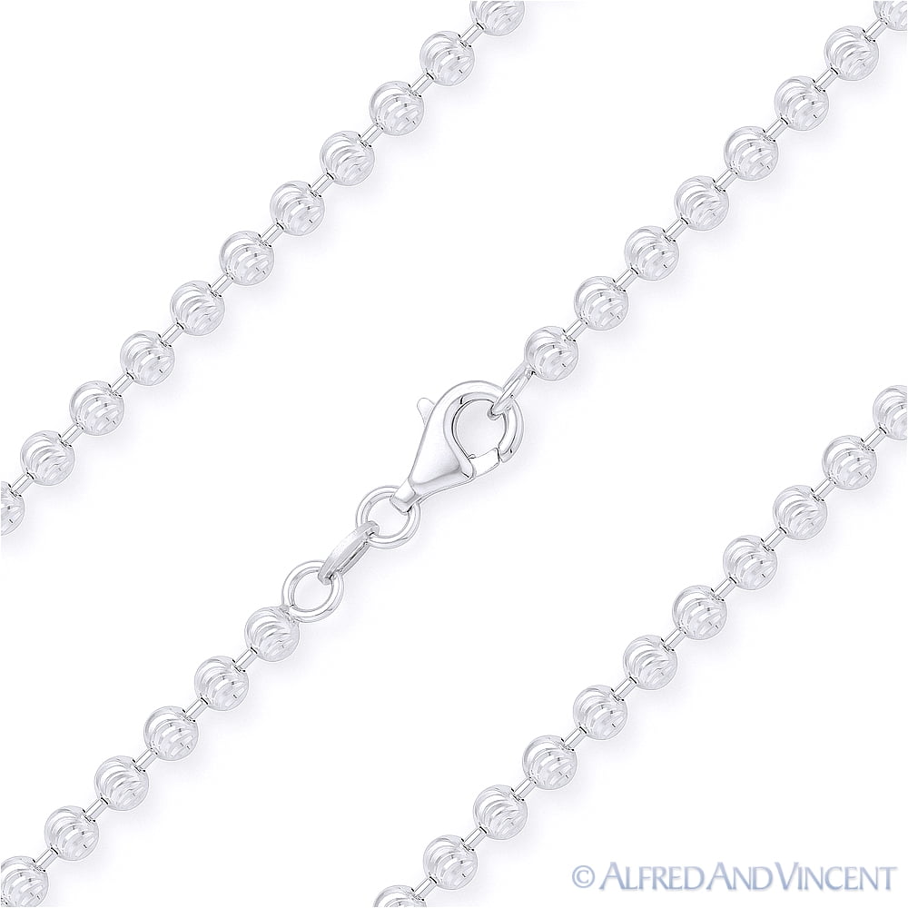 3.1mm Moon-Cut Ball Bead Link Italian Chain Necklace in .925 Sterling ...