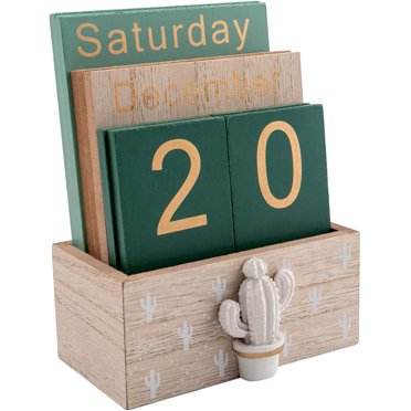 Wooden Block Perpetual Date Desktop Calendar Reusable Any Year ...
