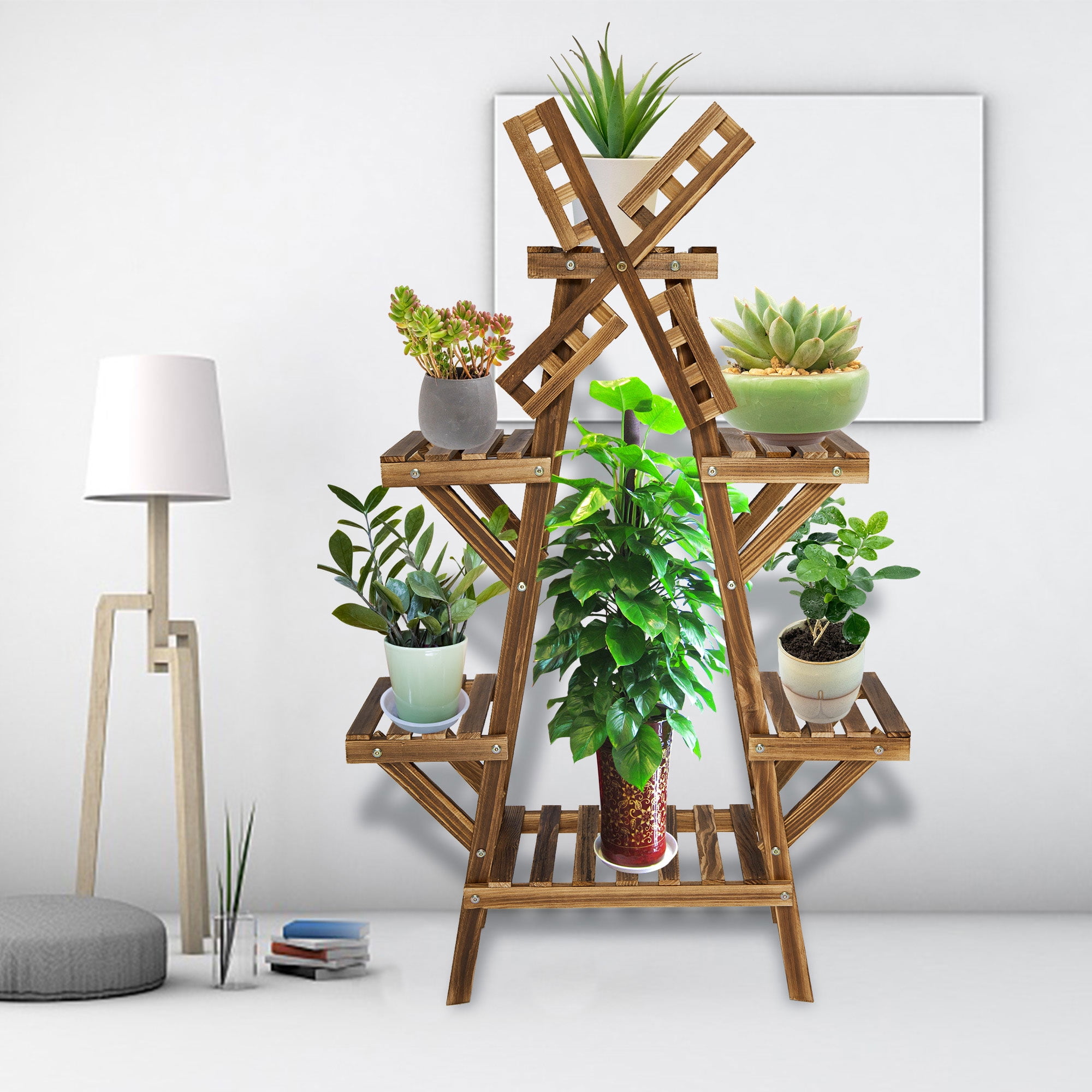 FUTATA Wood Plant Stand Indoor 2-3Tier Outdoor Tall Plant Stand Flower ...