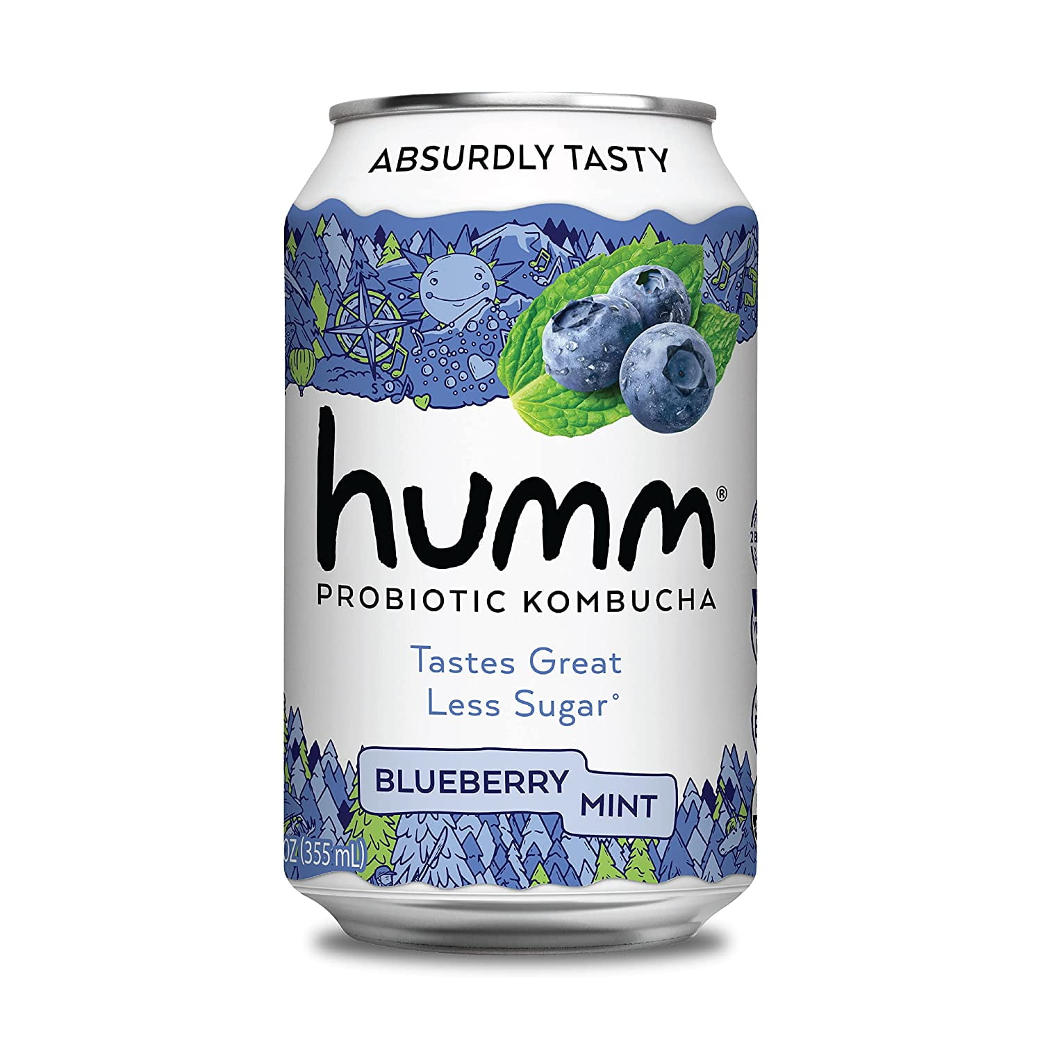 Humm Kombucha, Blueberry Mint, 12 Pack, 12 oz Cans - Walmart.com