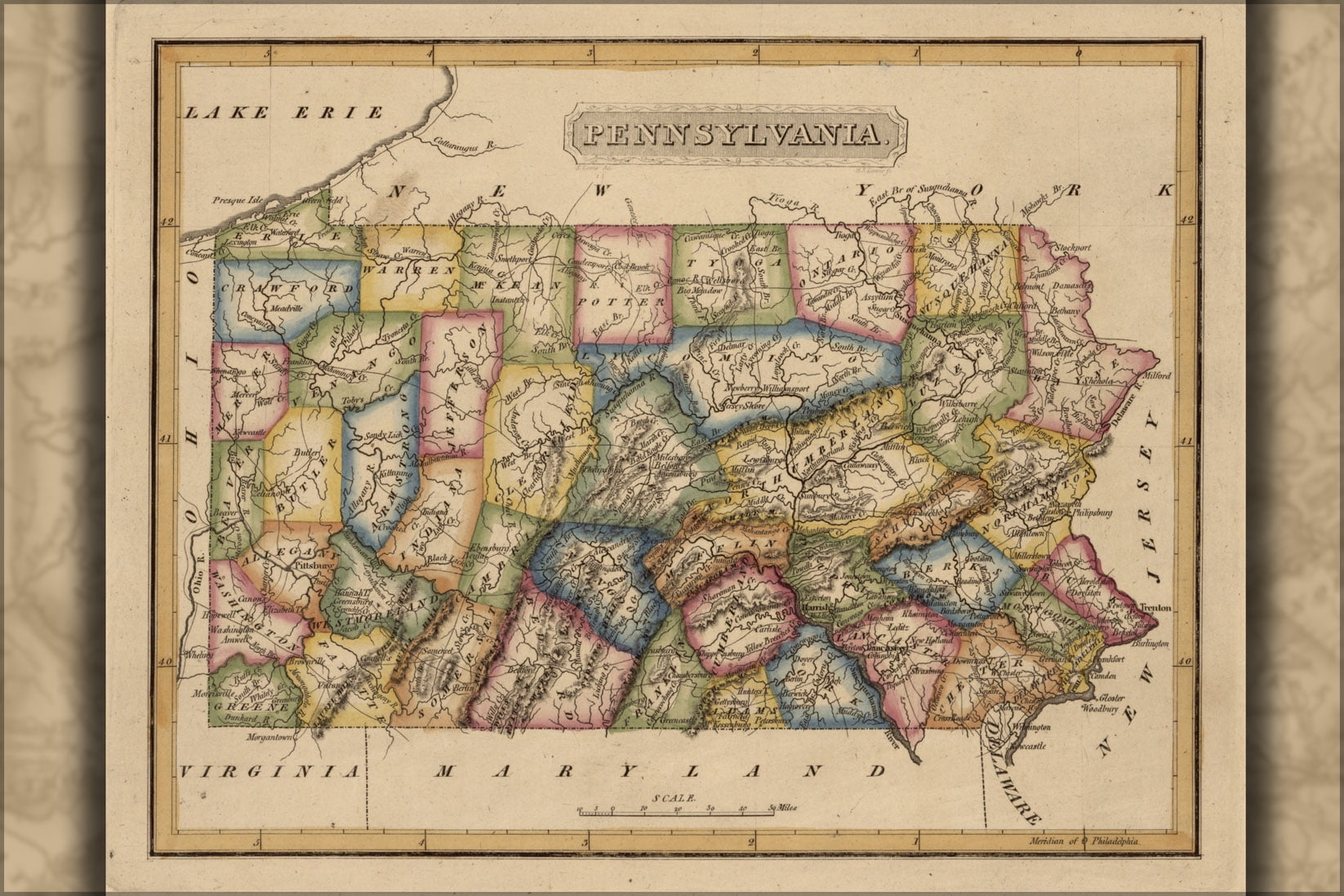 24"x36" Gallery Poster, map of Pennsylvania 1817 - Walmart.com