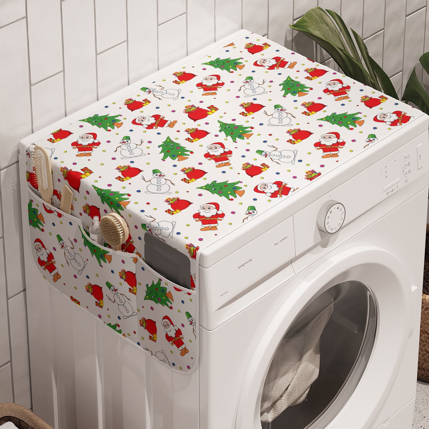 Christmas Washing Machine Organizer, Xmas Santa Claus Tree on Colorful ...