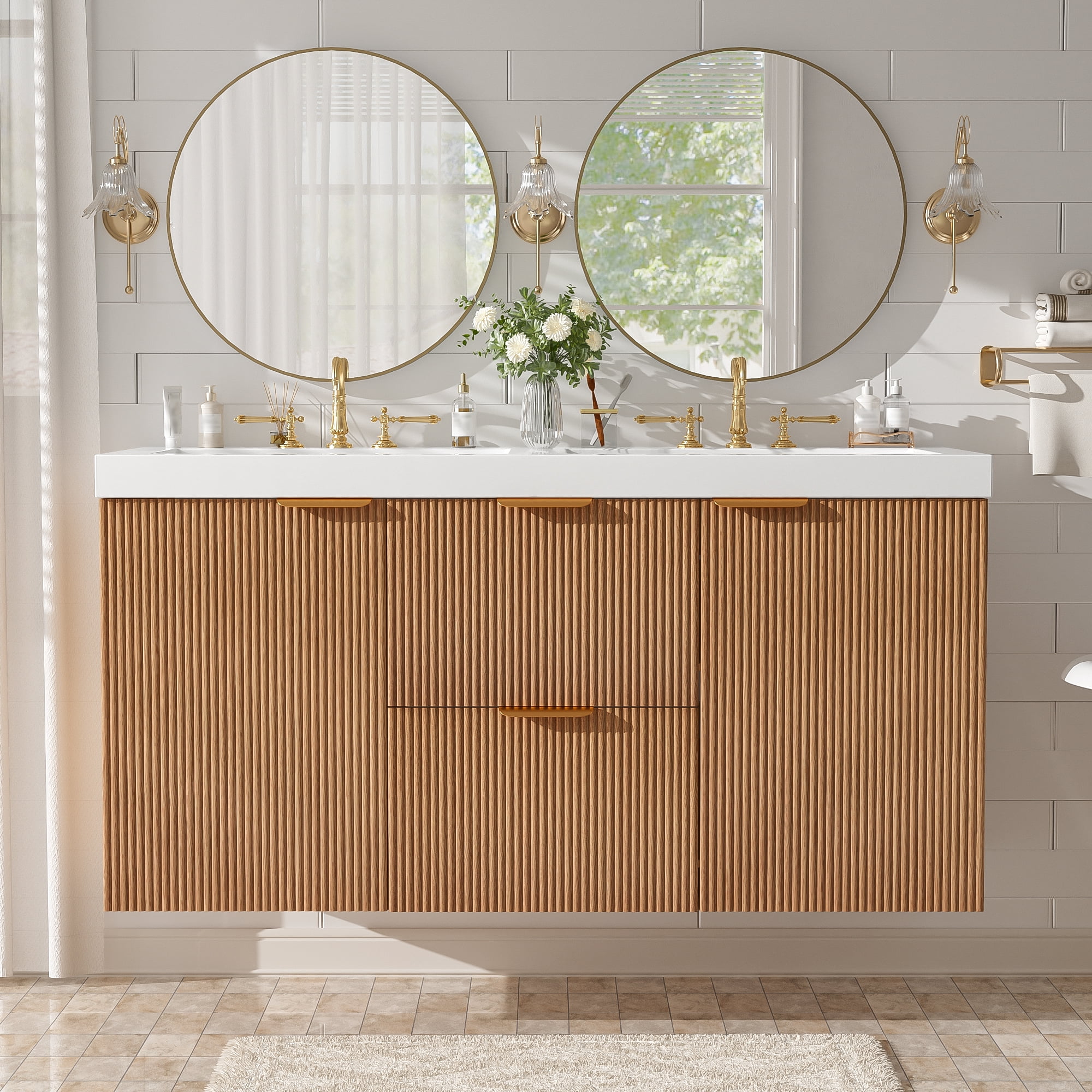 Noble House 47.24" Double Sink Bathroom Vanity,SMC Top with MDF Cabinet ...