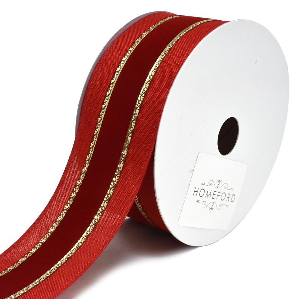 Velvet Stripe Antigua Burlap Wired Christmas Ribbon, Red, 2-1/2-Inch ...