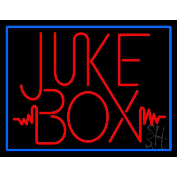 Blue Border Red Juke Box LED Neon Sign 24 x 31 - inches, Black Square ...