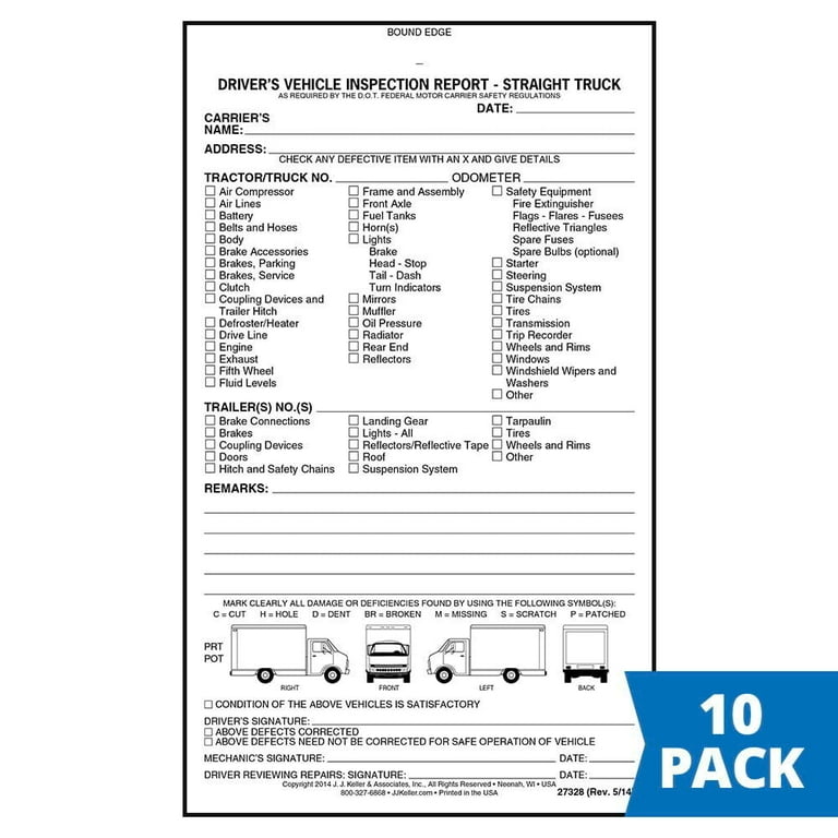 Truck Driver Log Book Pickup Truck/Van Vehicle Inspection Report 10-pk ...