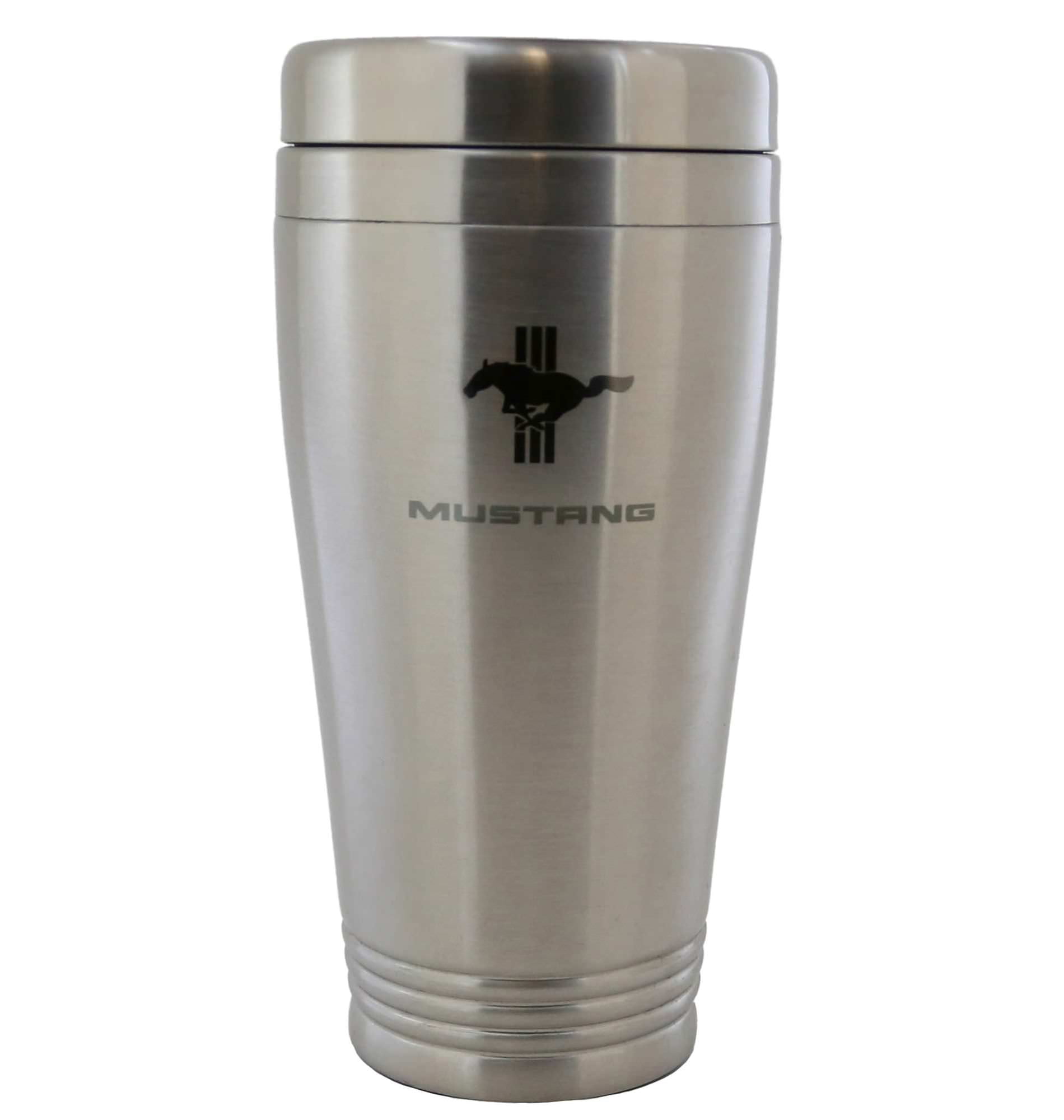 Ford Mustang Tri-Bar Silver Stainless Steel Travel Mug Tumbler ...