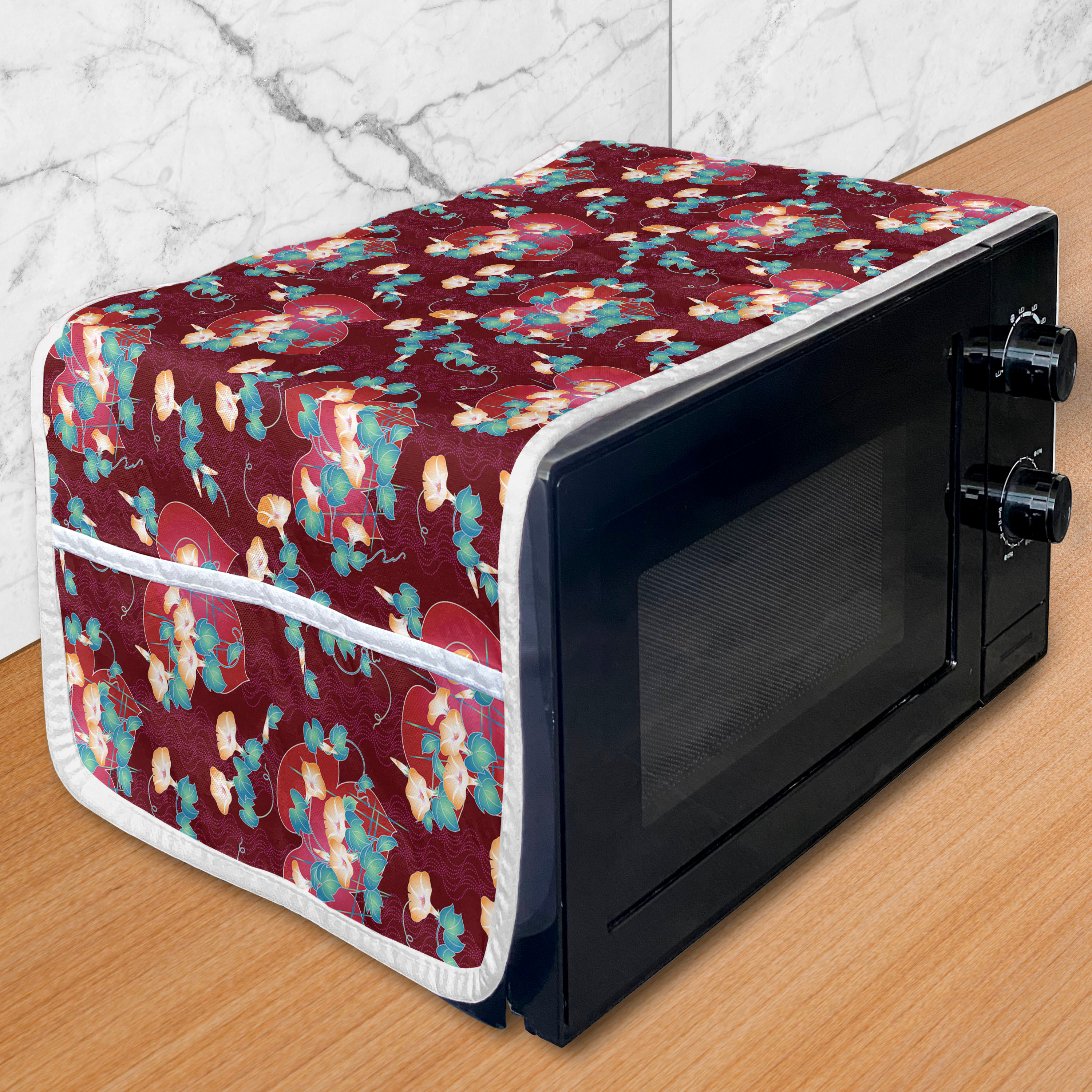 Floral Microwave Oven Cover, Continuous Bindweed Japanese Traditional ...