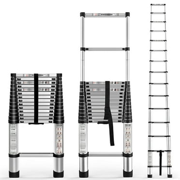 Telescoping Ladder 16.5ft Aluminum Collapsible Ladder, Quick Button ...