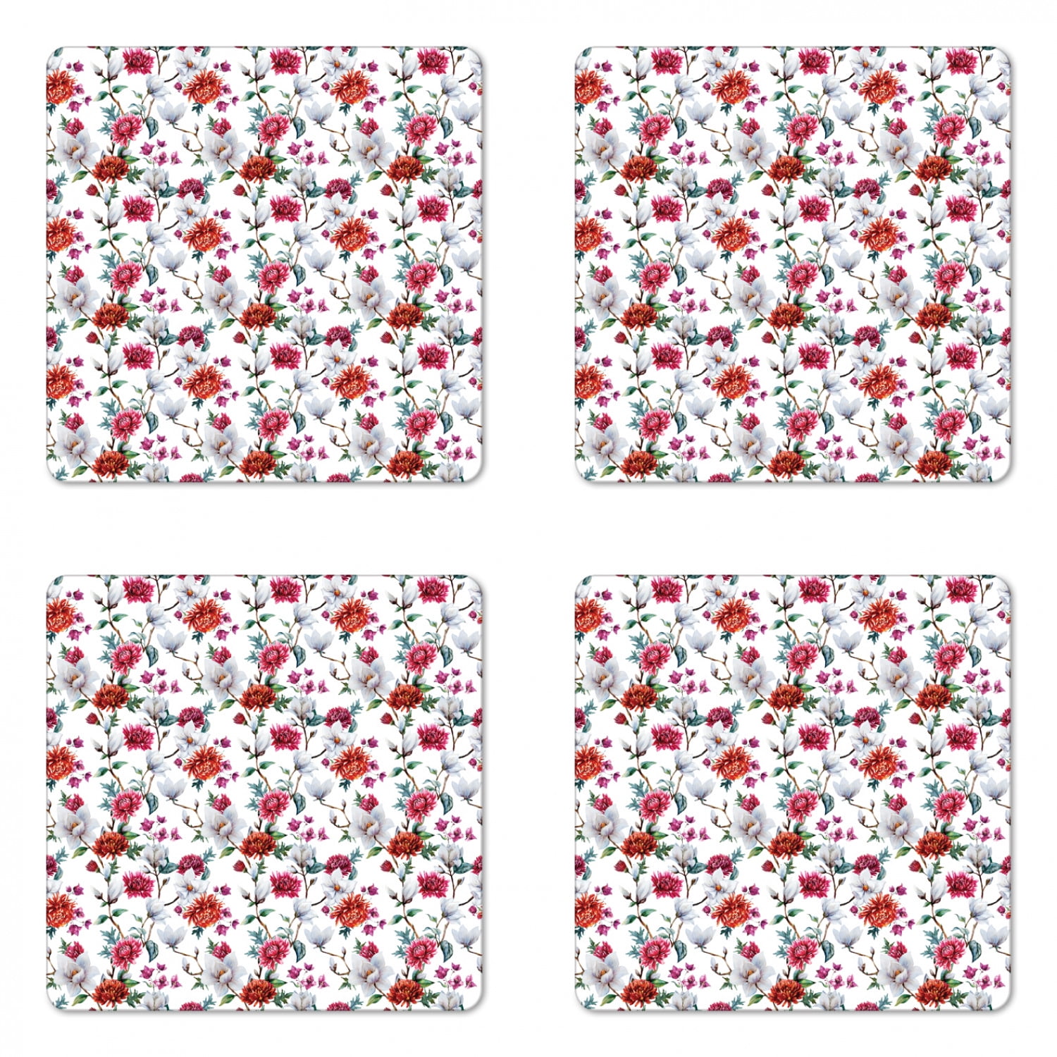 Flower Coaster Set of 4, Romantic Magnolia and Chrysanths Moms ...