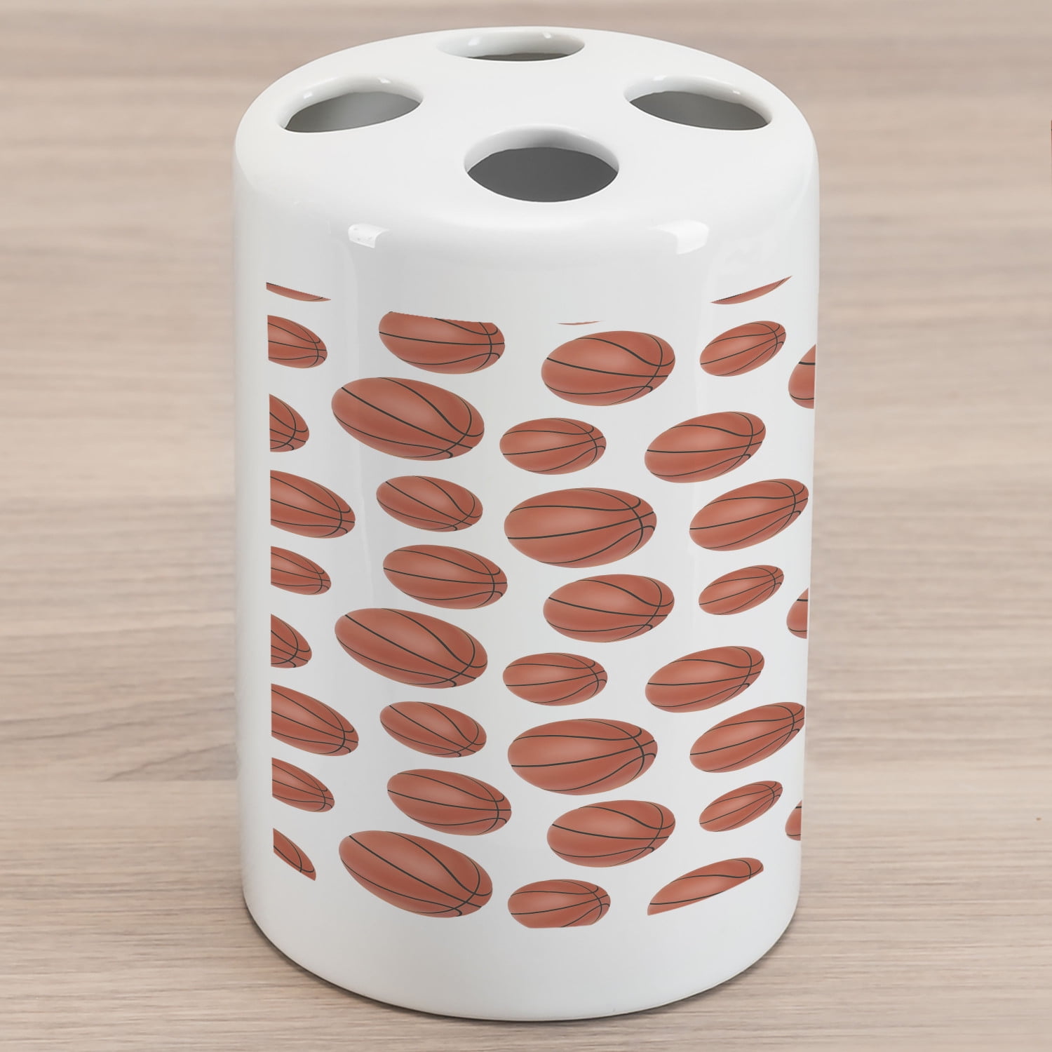 Basketball Ceramic Toothbrush Holder, Realistic Style Balls Pattern on ...