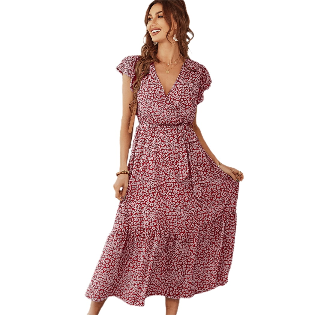 Click here for Nobrand Floral Summer Dress Long: Elegant V-Neck C... prices