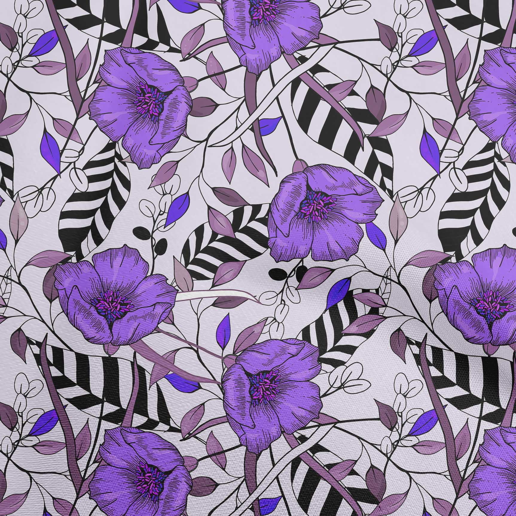 oneOone Cotton Poplin Twill Violet Fabric Tropical Floral Sewing ...