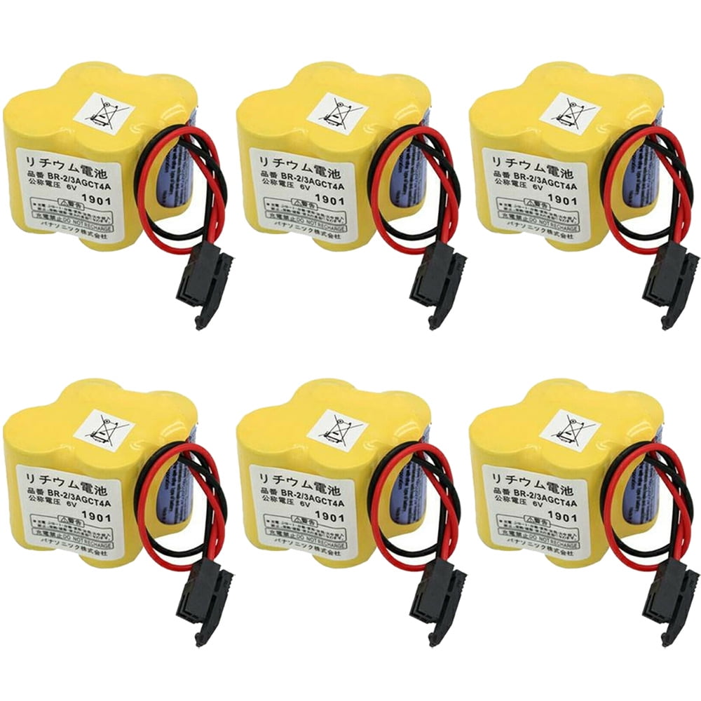 (6-Pack) BR-2/3AGCT4A 6V Battery 4400mAh/A98l-0031-0025 Battery for FANUC CNC System with Black ...