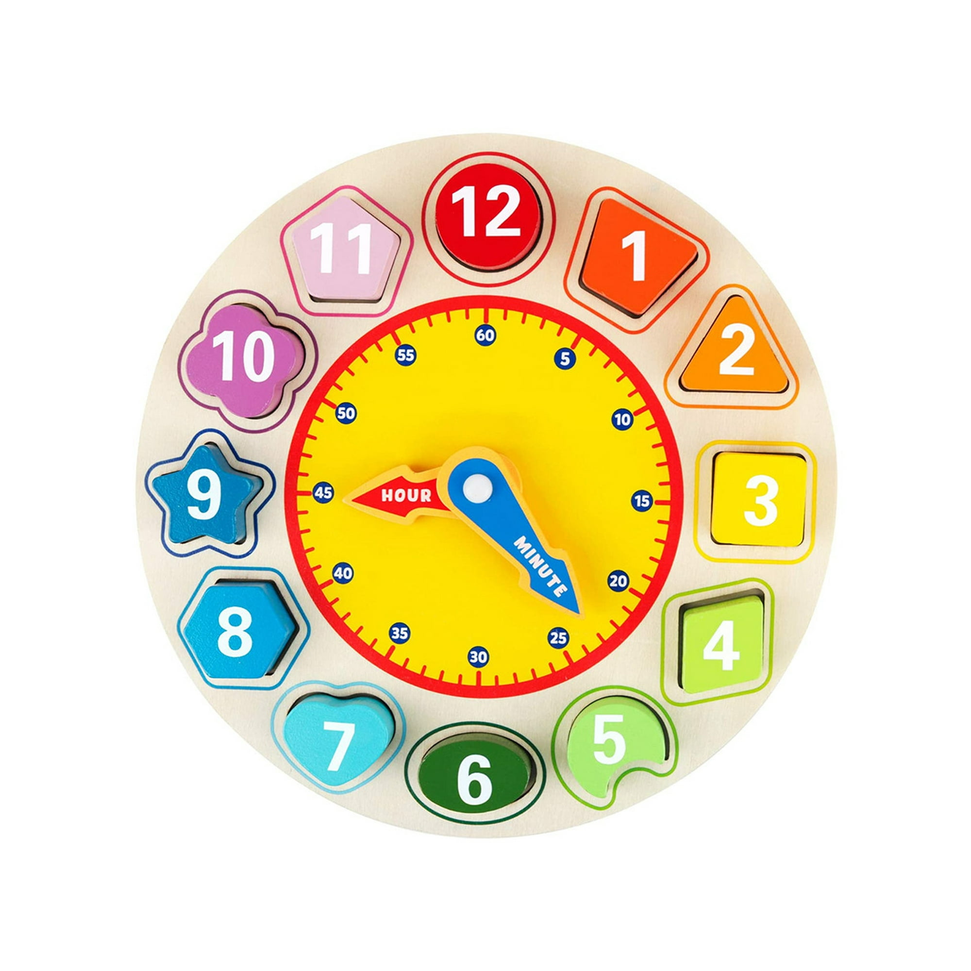 Unbranded Montessori Wooden Shape Sorting Clock Toy For Toddlers - 21cm Diameter Educational Learning Tool With 12 Detachable Number Blocks  Safe Natu