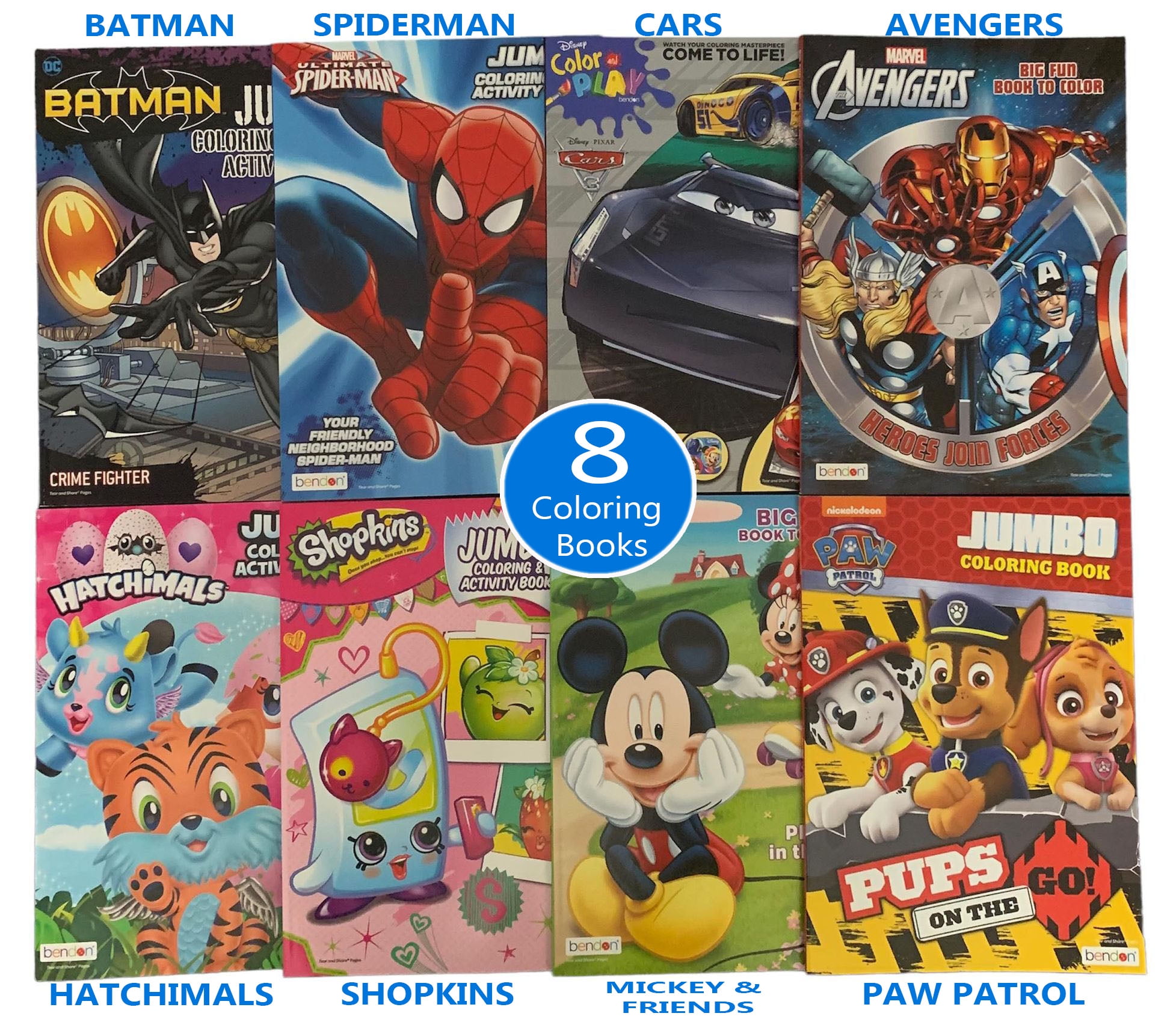 Bendon 8 Full-sized Licensed Coloring Books for Girls and Boys Ages 4-8 ...