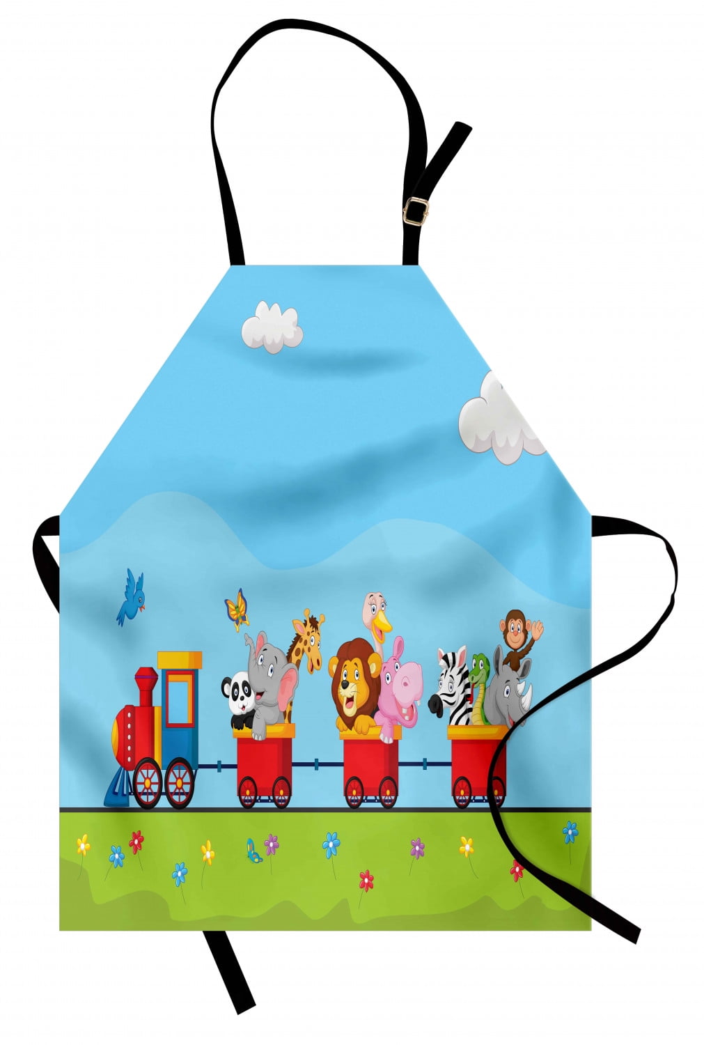 Cartoon Apron Cartoon Animal on Train with Birthday Background Sun and ...
