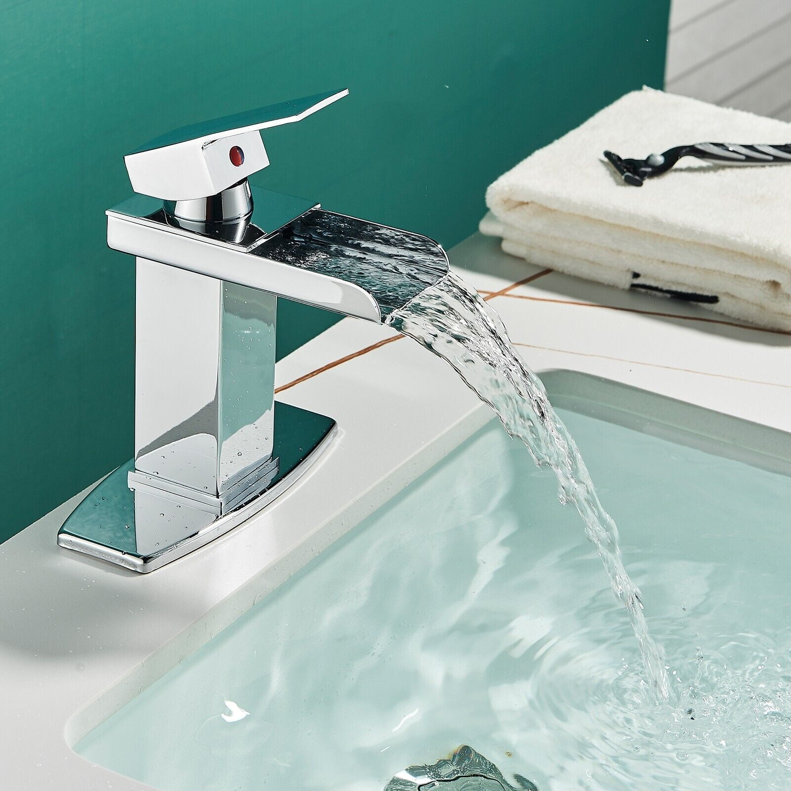 Zovajonia Bathroom Sink Faucet 1hole Single Handle Waterfall Vanity ...