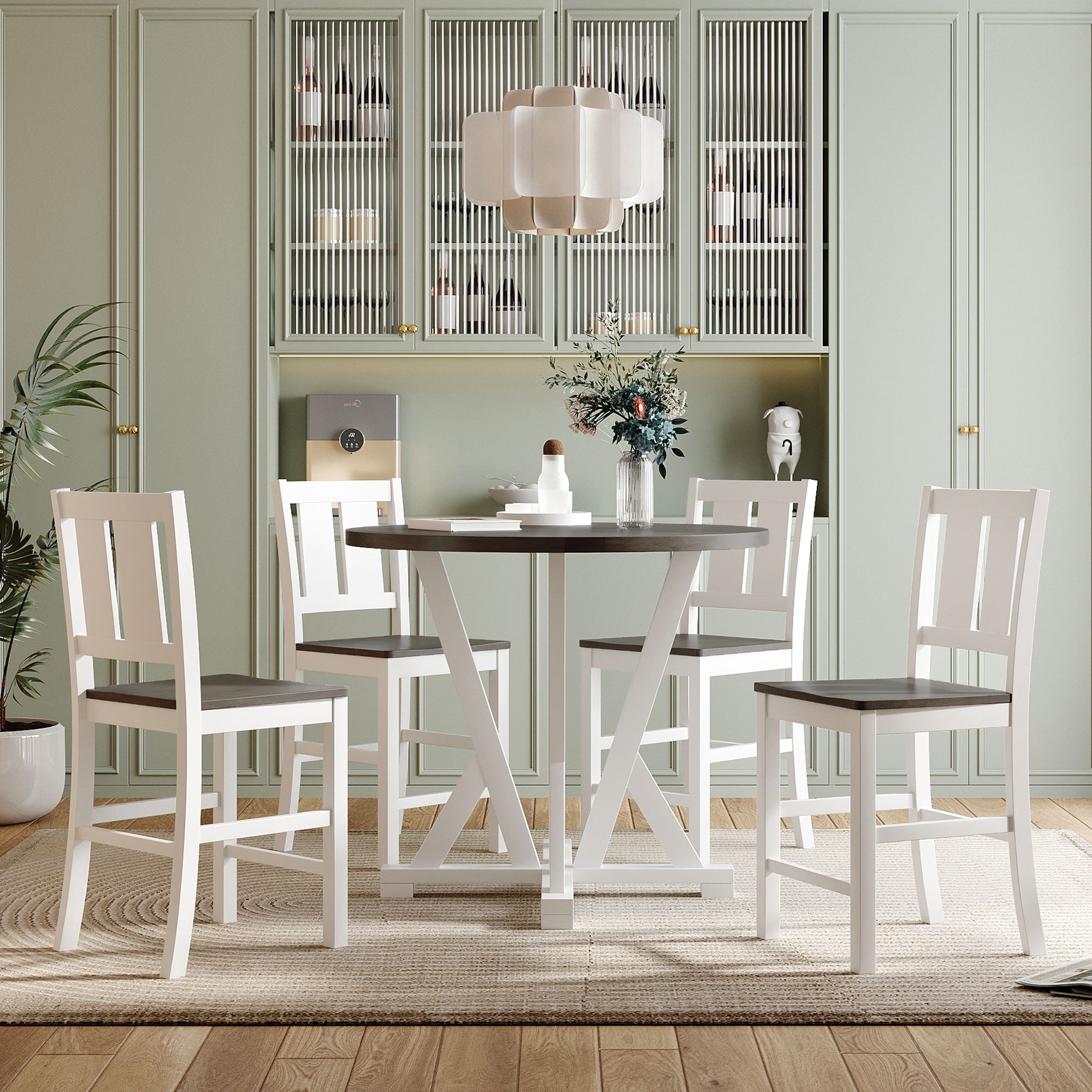 EUROCO 5-Piece Round Kitchen Dining Table Set, 35.8"H Counter Height ...