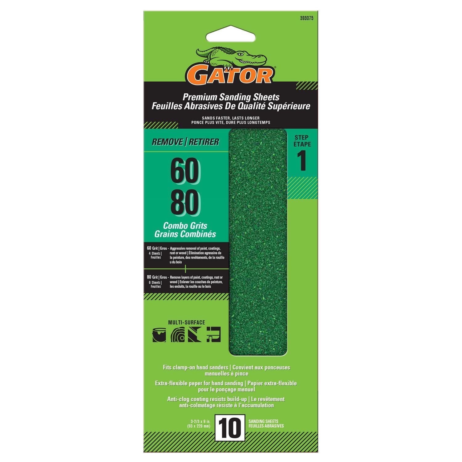 Gator Premium Sanding Sheets, 60/80 Grit (10 sheets) - Walmart.ca