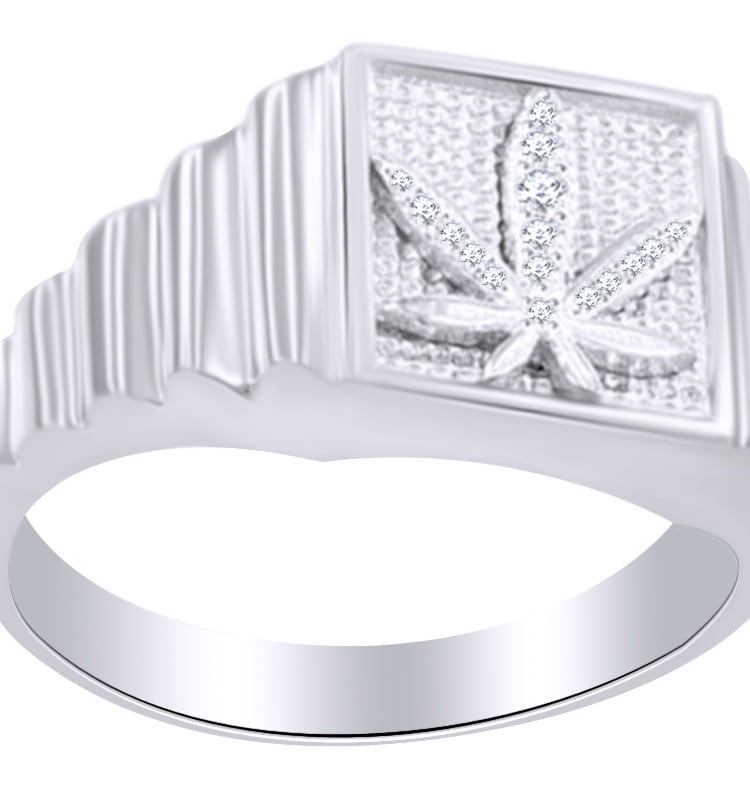 Jewel Zone US - Round Cut White Cubic Zirconia Marijuana Leaf Men's ...