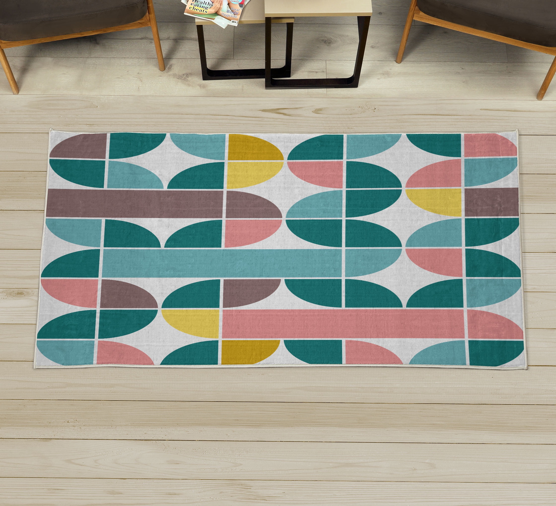 Retro Decorative Rug, Pop Art Funky Unusual Geometric Forms Mosaic ...