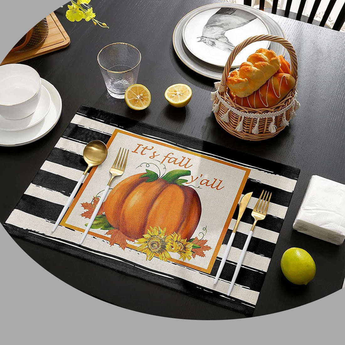 Heat-Proof Table Mats for Kitchen Dinner Banquet Fall Stripe Pumpkin ...