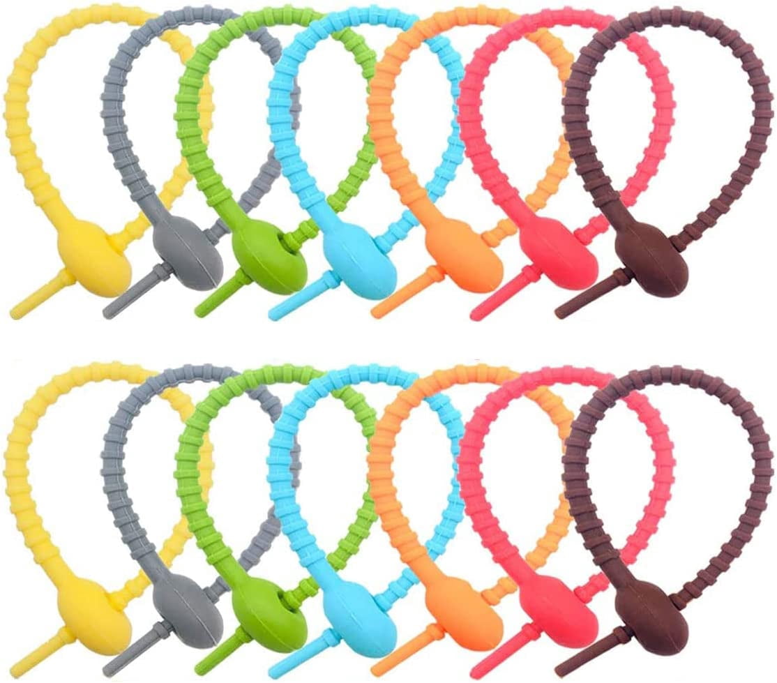 14 Pieces Colorful Silicone Cable Ties Multi-purpose Reusable Cord ties ...