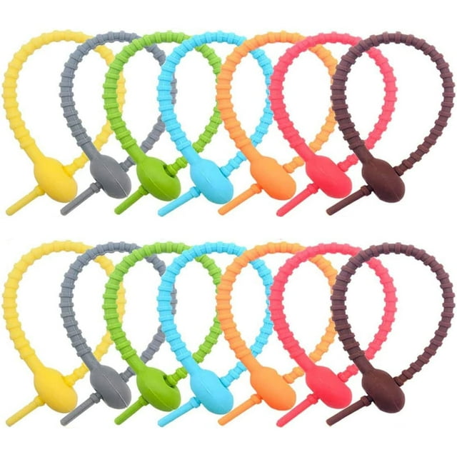 14 Pieces Colorful Silicone Cable Ties Multi-purpose Reusable Cord ties ...