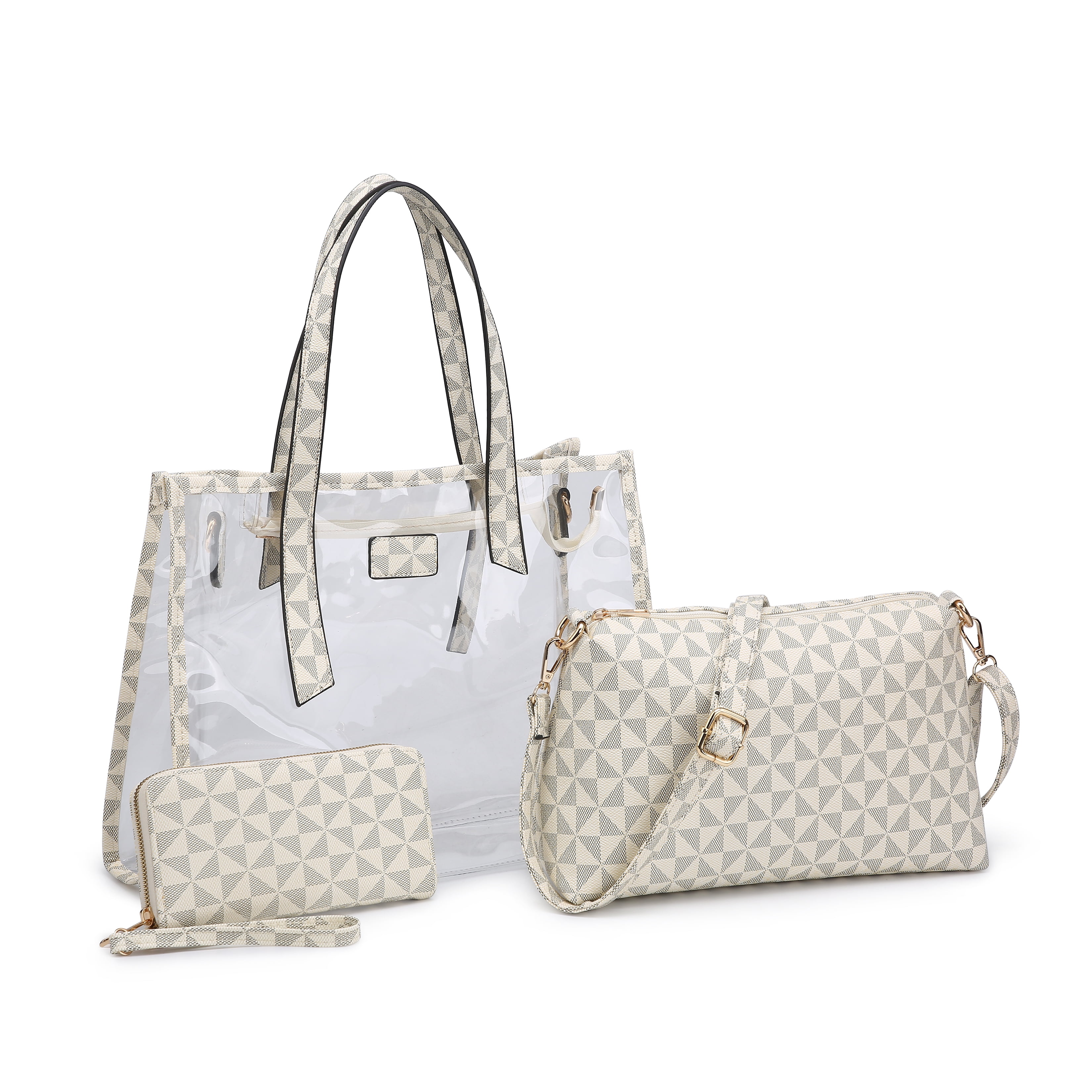 XB Women Clear Tote Shoulder Bag with Crossbody Wallets Bags 3PCS Faux ...