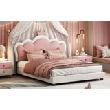 Churanty Full Size Wooden Frame Upholstered Princess Bed with Crown ...