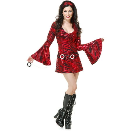 Womens 70s Zebra Diva Costume Black Red Striped Disco Dress - Walmart.com