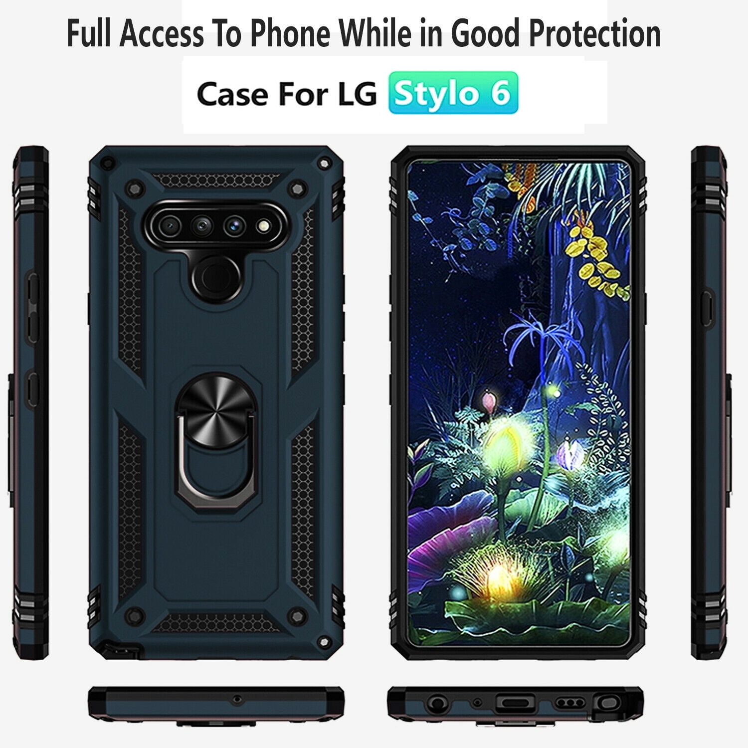LG Stylo 6 Case, STARSHOP Drop Protection Ring Kickstand Cover- Ink ...