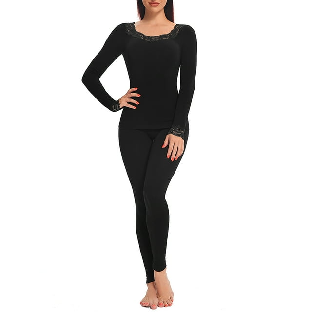 Joyshaper Womens Themal Underwear Long John Set Fleece Lined Top Bottom ...