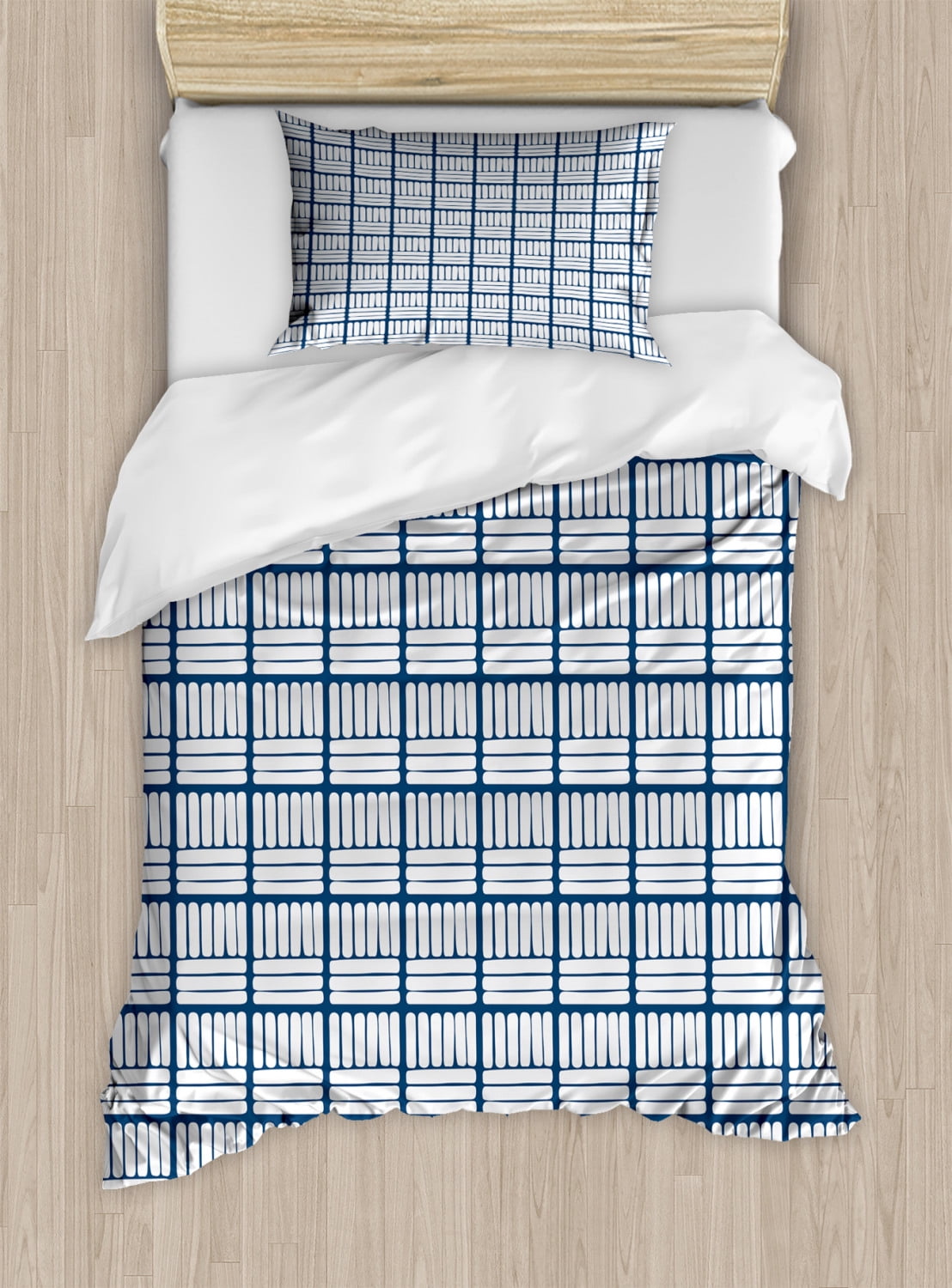 Dutch Twin Size Duvet Cover Set, Hand Drawn Stripes Delft Pattern ...