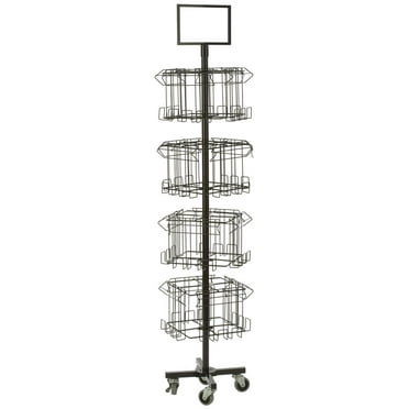 Wire Display Rack for Books or DVDs, 24-Pocket Floor-Standing Fixture ...