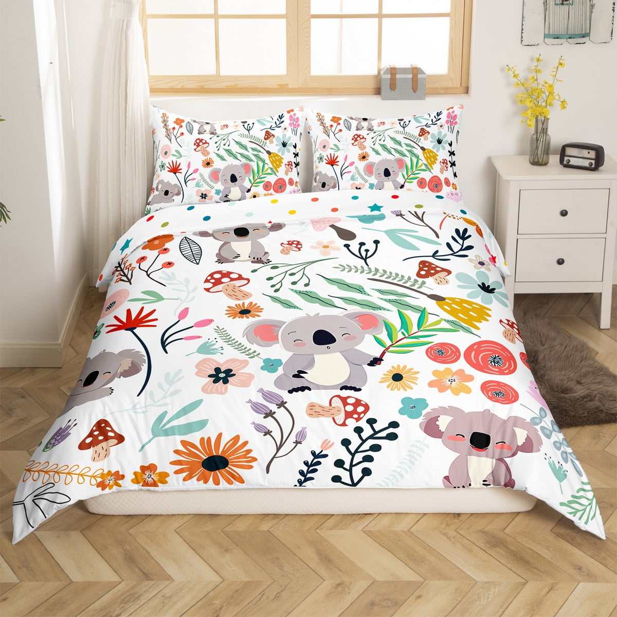 Click here for Yst Cute Koala Duvet Cover Mushroom Floral Queen B... prices