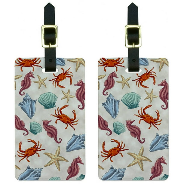 Sea Life Ocean Seahorse Seashell Conch Starfish Crab Beach Luggage Tags ...