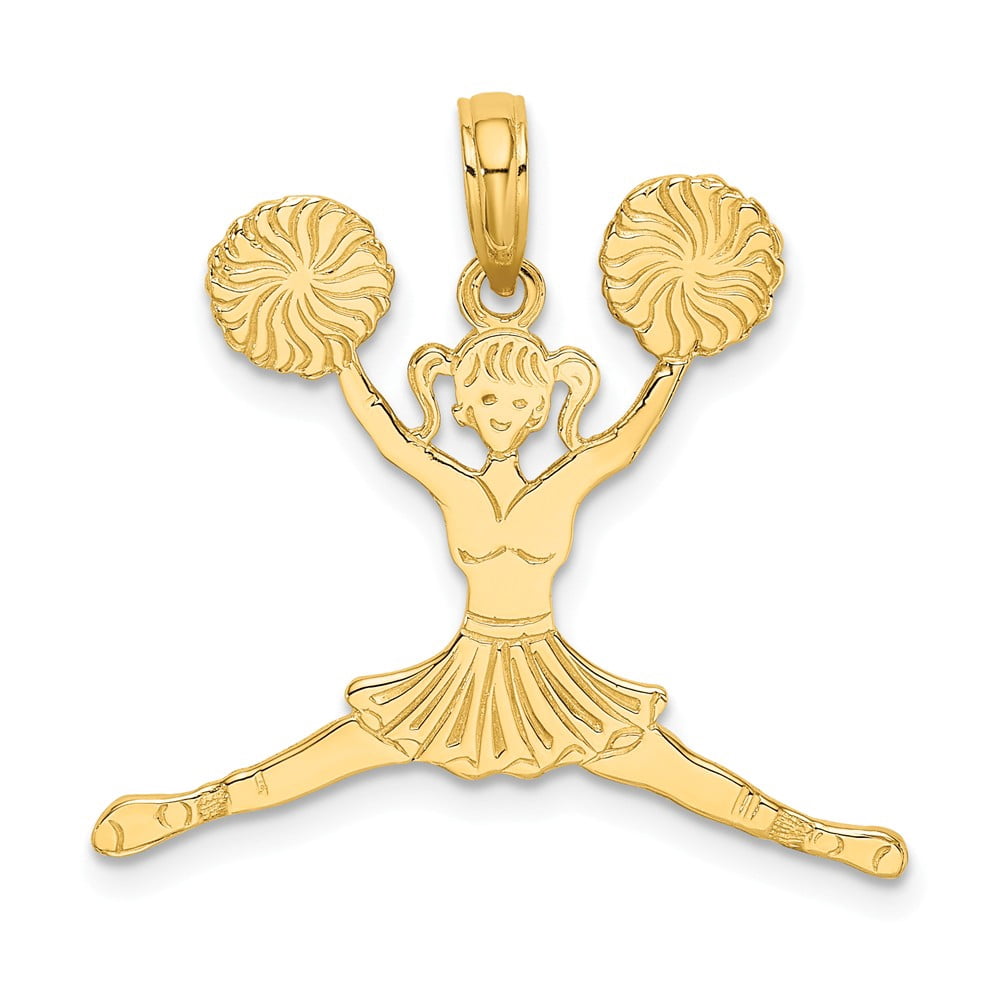 FB Jewels 14K Yellow Gold Cheerleader Jumping with Pom-Poms Pendant ...