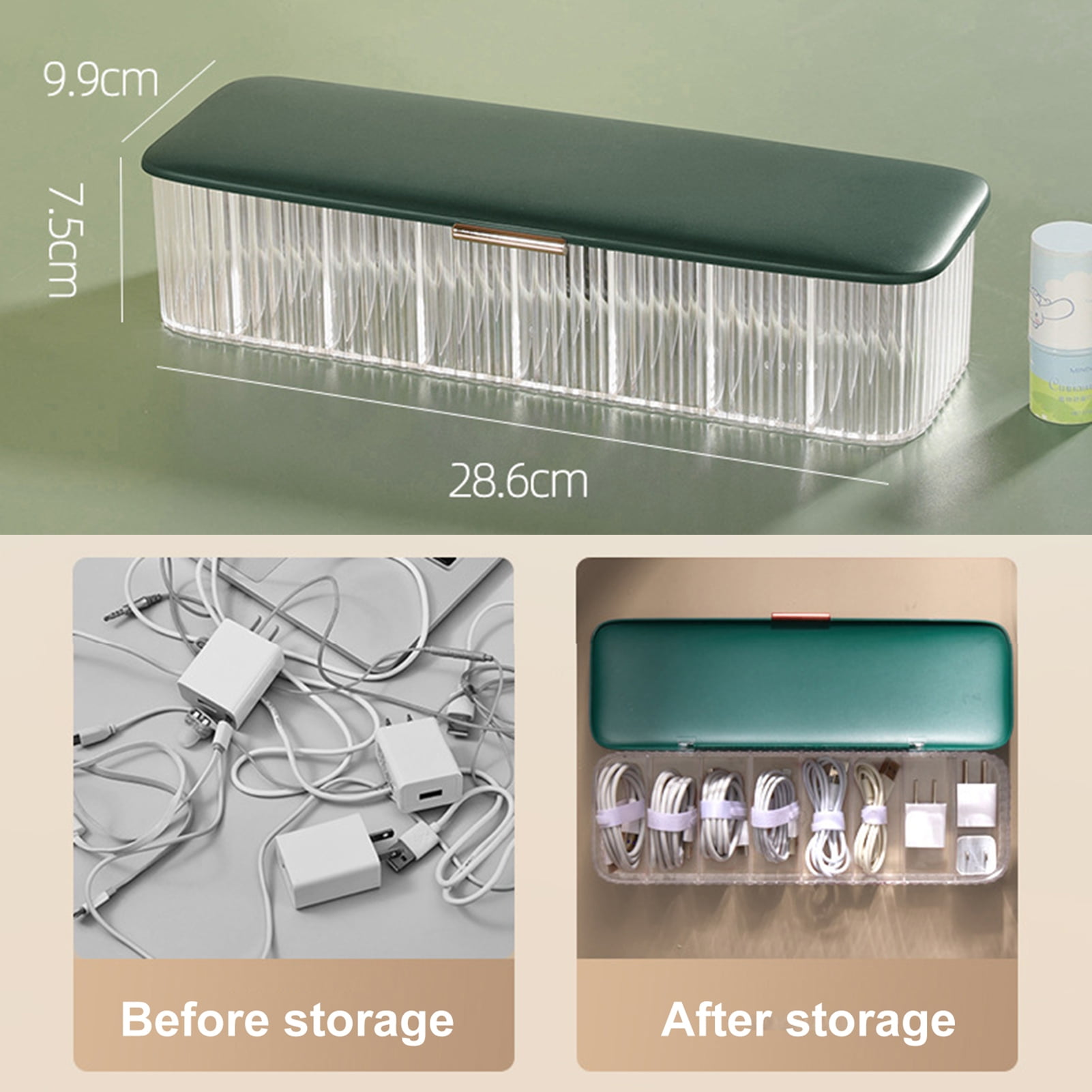 Walbest USB Cable Storage Box 8 Grids Transparent Visible Power Cable ...