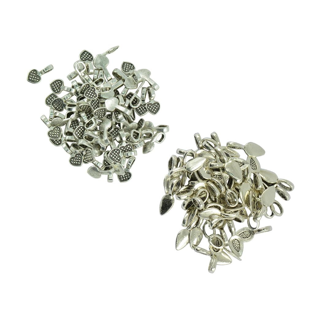 200pcs Mixed Leaf Heart Patterns Glue-on Pendant Bails Antique ...